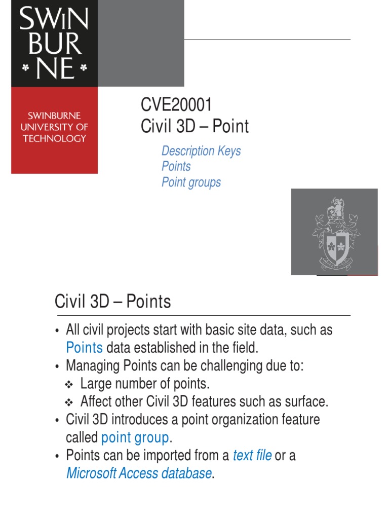 CVE20001 Civil 3D - Point: Description Keys Points Point Groups | PDF ...