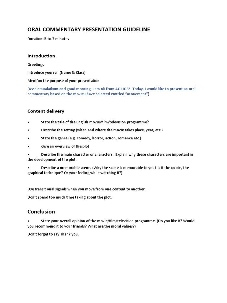 OC Presentation Guideline | PDF