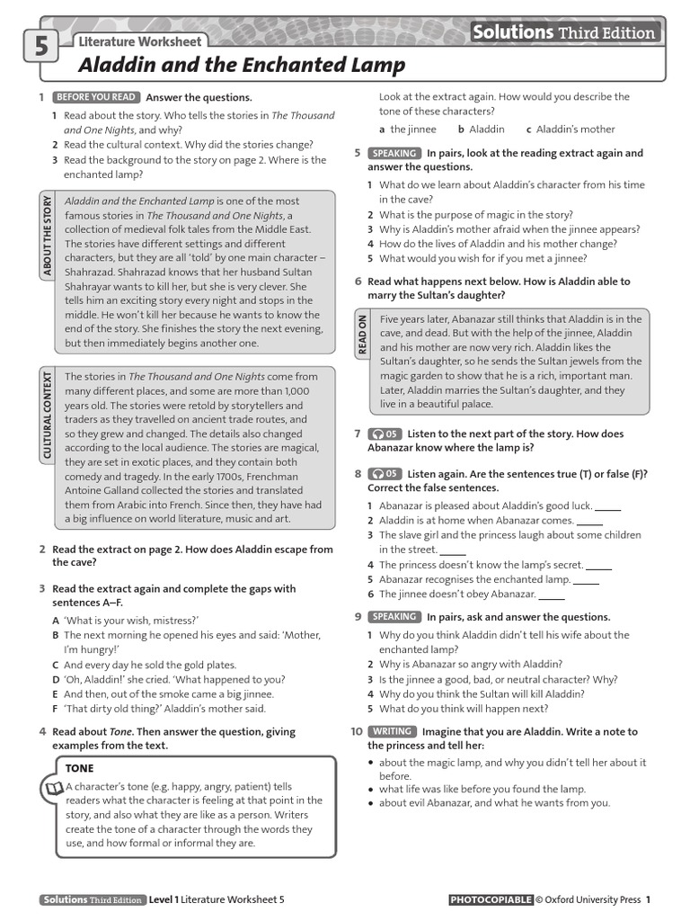 Aladdin and The Enchanted Lamp: Solutions | PDF