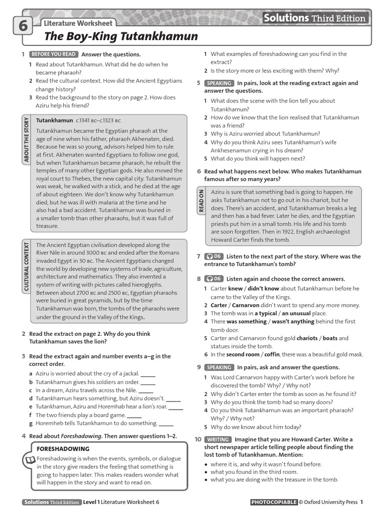 The Boy-King Tutankhamun: Solutions | PDF | Tutankhamun | Ancient Egypt