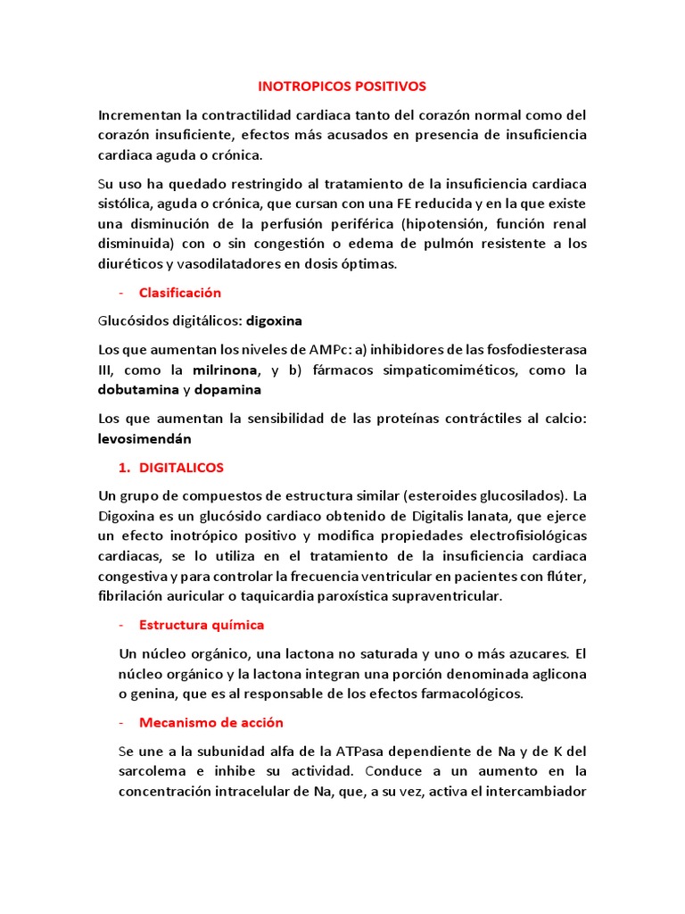 Inotropicos Positivos | PDF | Sistema cardiovascular | Cardiología