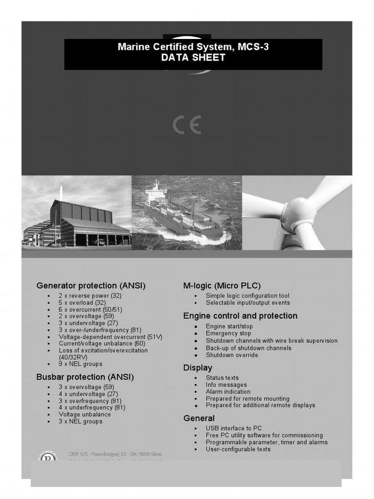 Marine Certified System, MCS-3 Data Sheet: Generator Protection (ANSI ...