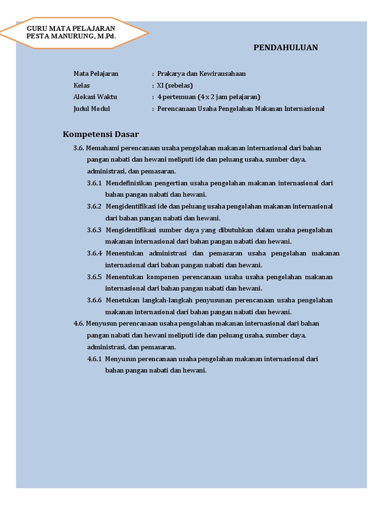 Modul Perencanaan Pengolahan Makanan Internasional Bahan Nabati Dan ...