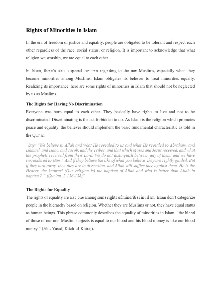 Minority Rights in Islam | PDF | Muhammad | Allah