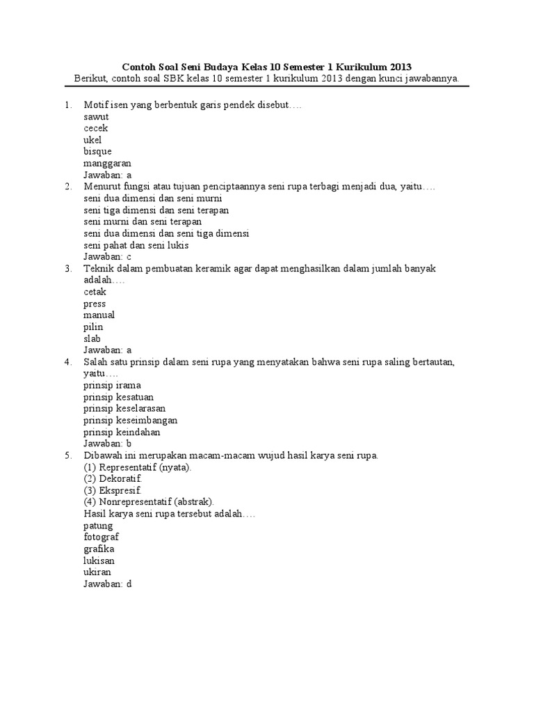 Kisi-Kisi Soal Seni Budaya | PDF | Seni