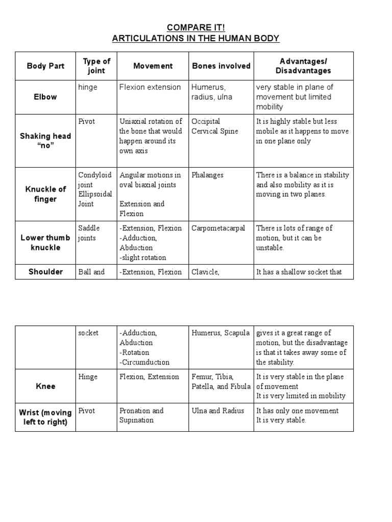 PSK4U U1A3 Assignment 2 - Compare It | PDF | Anatomical Terms Of Motion ...