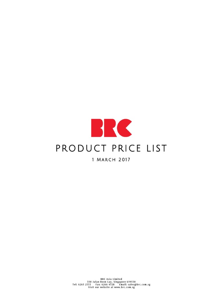 BRC Product Price List - 1 Mar 2017 | PDF