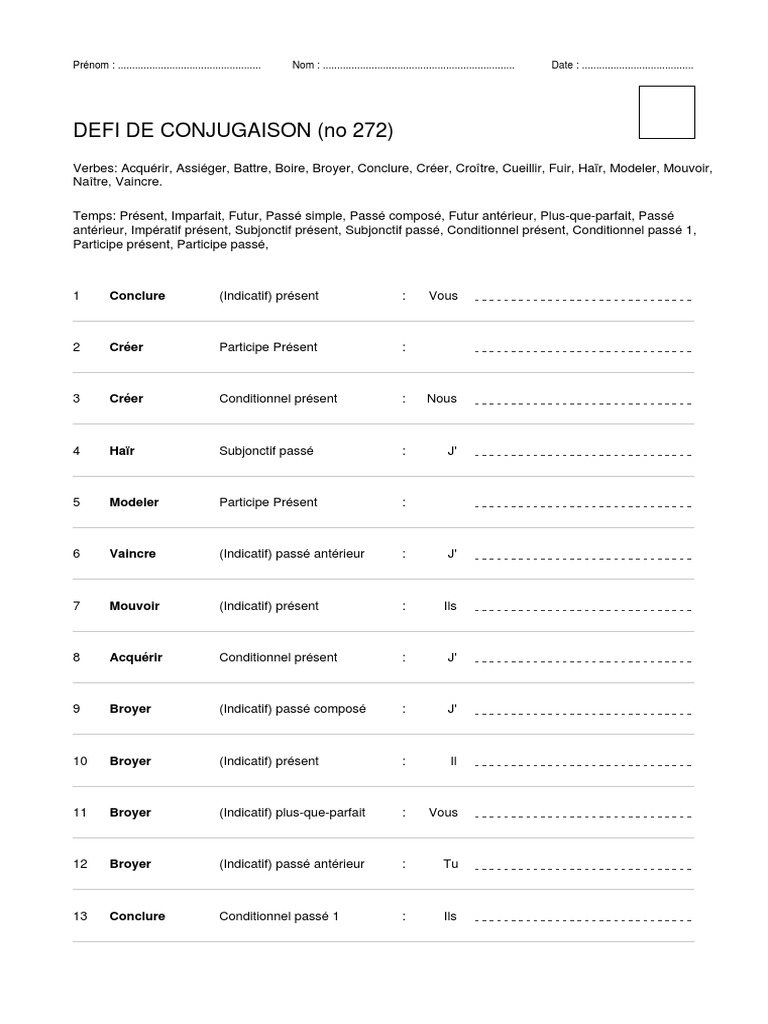 Défi de Conjugaison : Verbes Clés | PDF | Morphologie linguistique ...