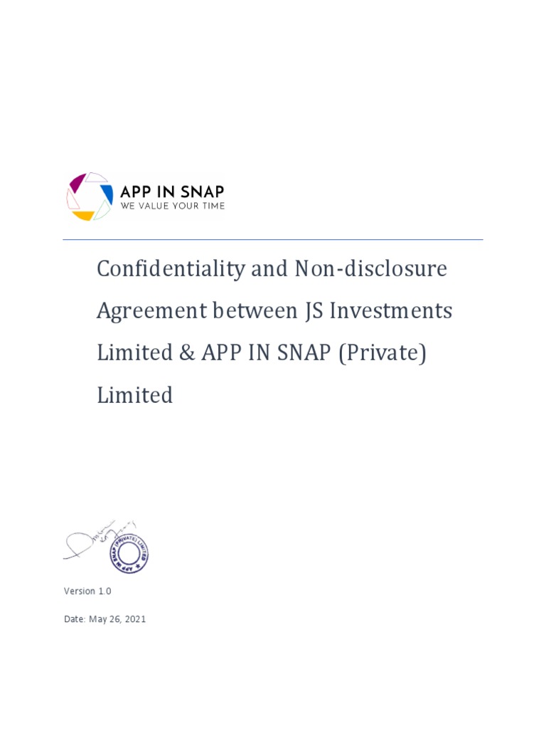 JSIL & APP in SNAP (Private) Limited - Confidentiality & Non-Disclosure ...