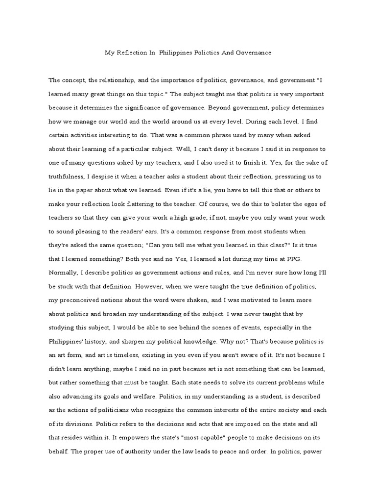 My Reflection in Philipines Politics and Governance | PDF | Human ...