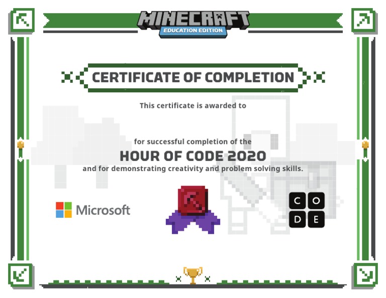 Minecraft Hour of Code 2020 - Certificate | PDF