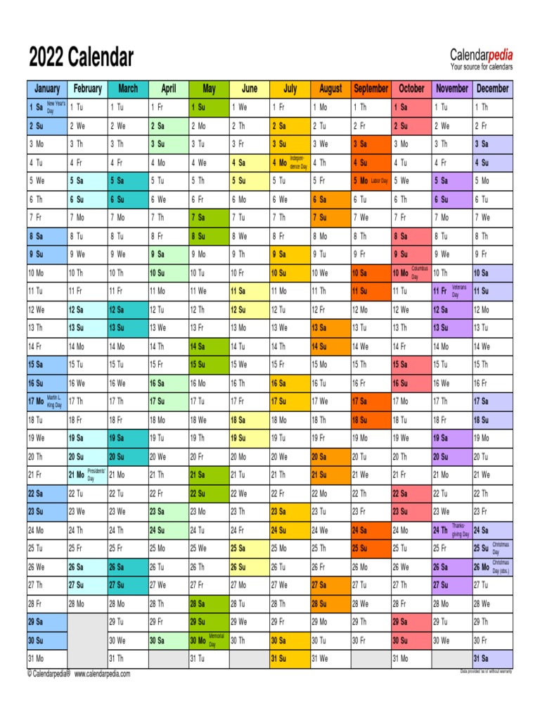 2022 Calendar Landscape in Color | PDF