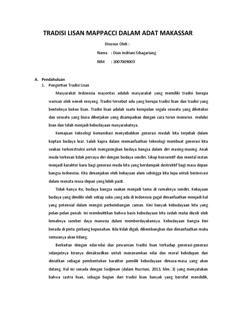 Ciri dan Jenis Tradisi Lisan Mappacci | PDF | Ilmu Sosial