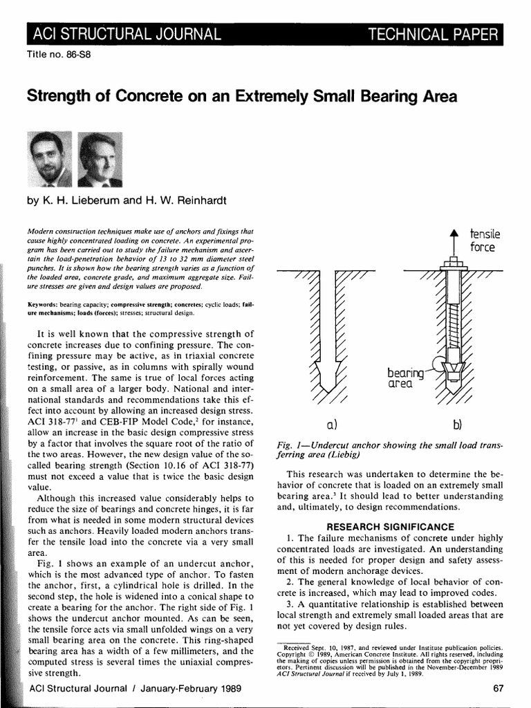 Strength of Concrete On An Extremely Small Bearing Area: Aci Structural ...