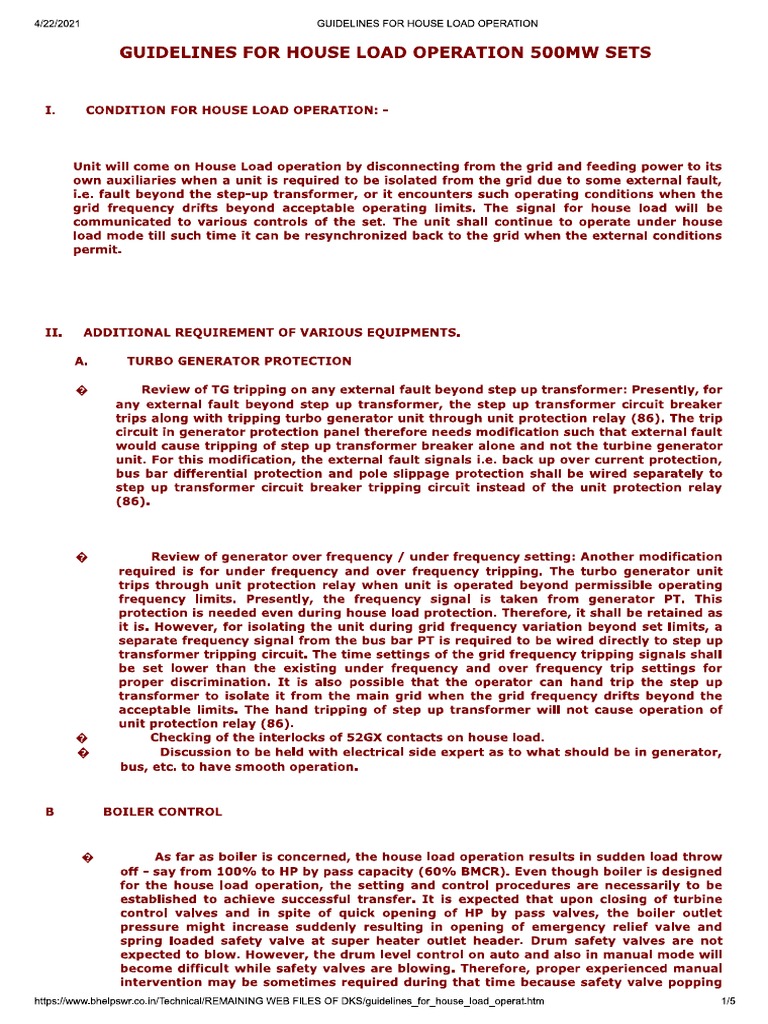 Guidelines For House Load Operation | PDF