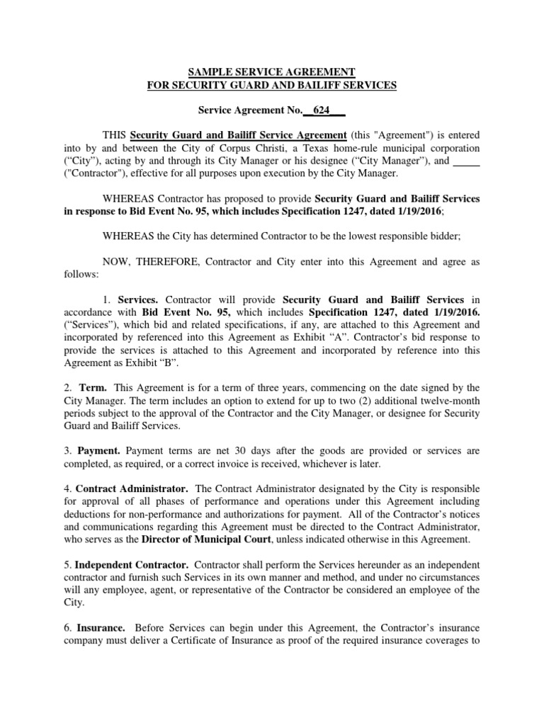 Sample Security Services Contract For Security Guards | PDF | Indemnity ...