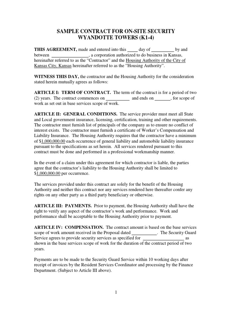 Sample Security Guard Contract For On-Site Securtiy | PDF | Police ...