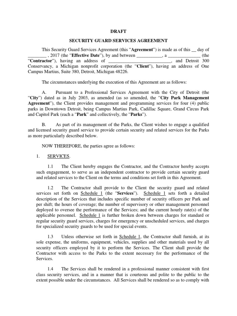 Security Guard Contract Draft Sample | Download Free PDF | Liability ...