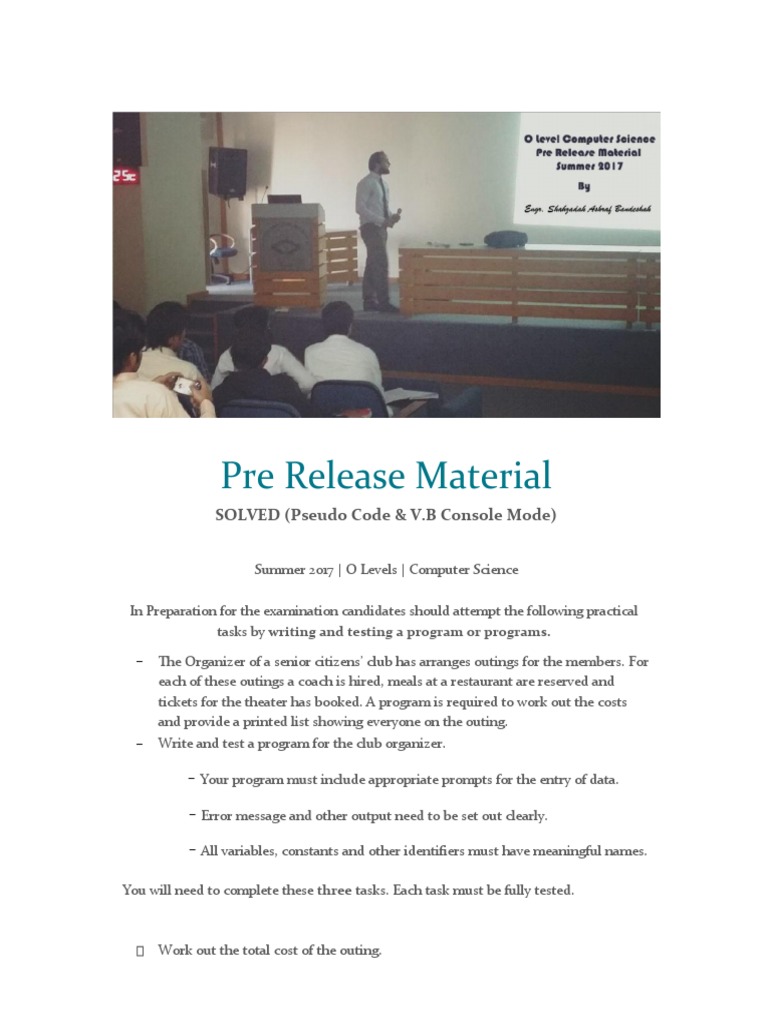O Level Computer Science 2210 Pre Release Material Summer 2017 | PDF | Computer Science ...
