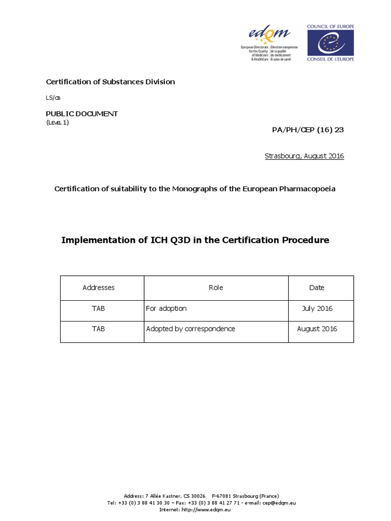 Implementation of ICH Q3D in The Certification Procedure | PDF ...