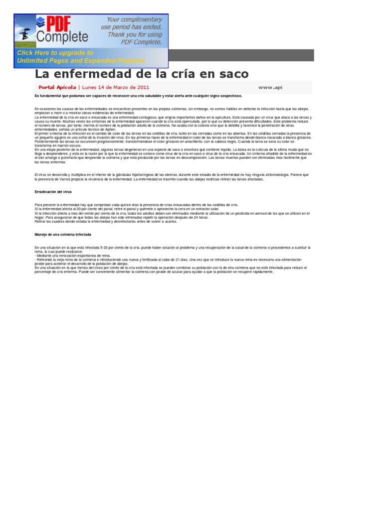 Prevención de la cría ensacada en abejas | PDF | Colmena | Apicultura