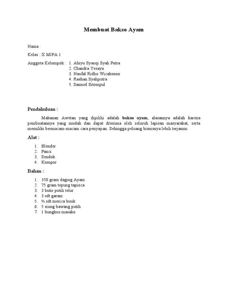 Resep Bakso Ayam Sederhana | PDF