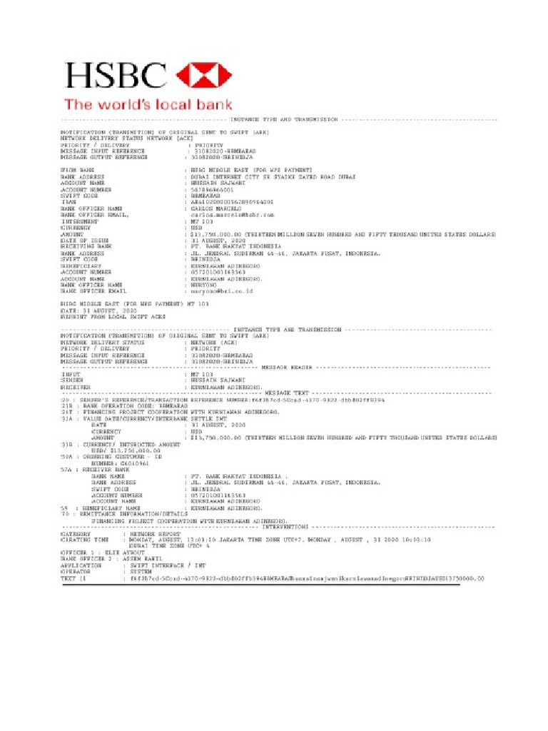 Contoh Swift MT 103 | PDF