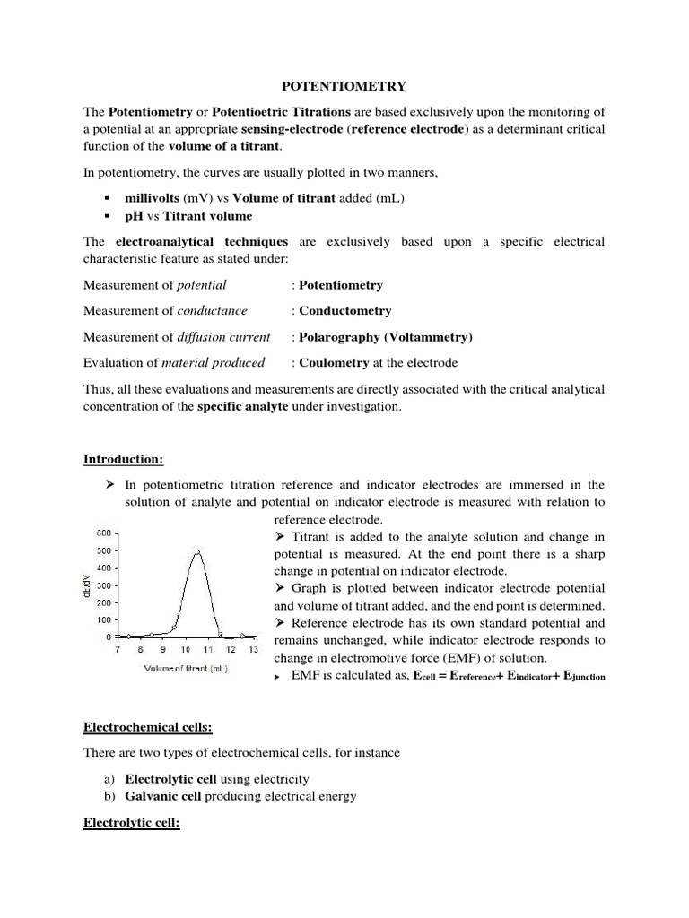 Potentiometry: Cell Reference Indicator Junction | PDF | Physical Chemistry | Electrochemistry