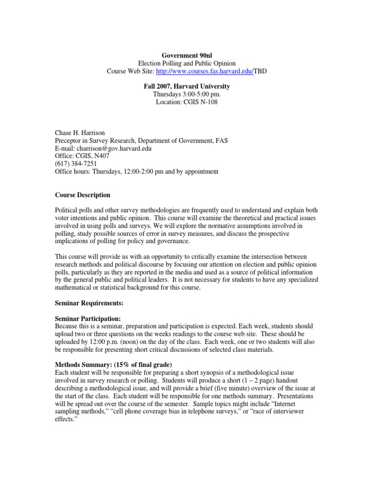 Harvard Government 90NL Syllabus | PDF | Opinion Poll | Public Opinion