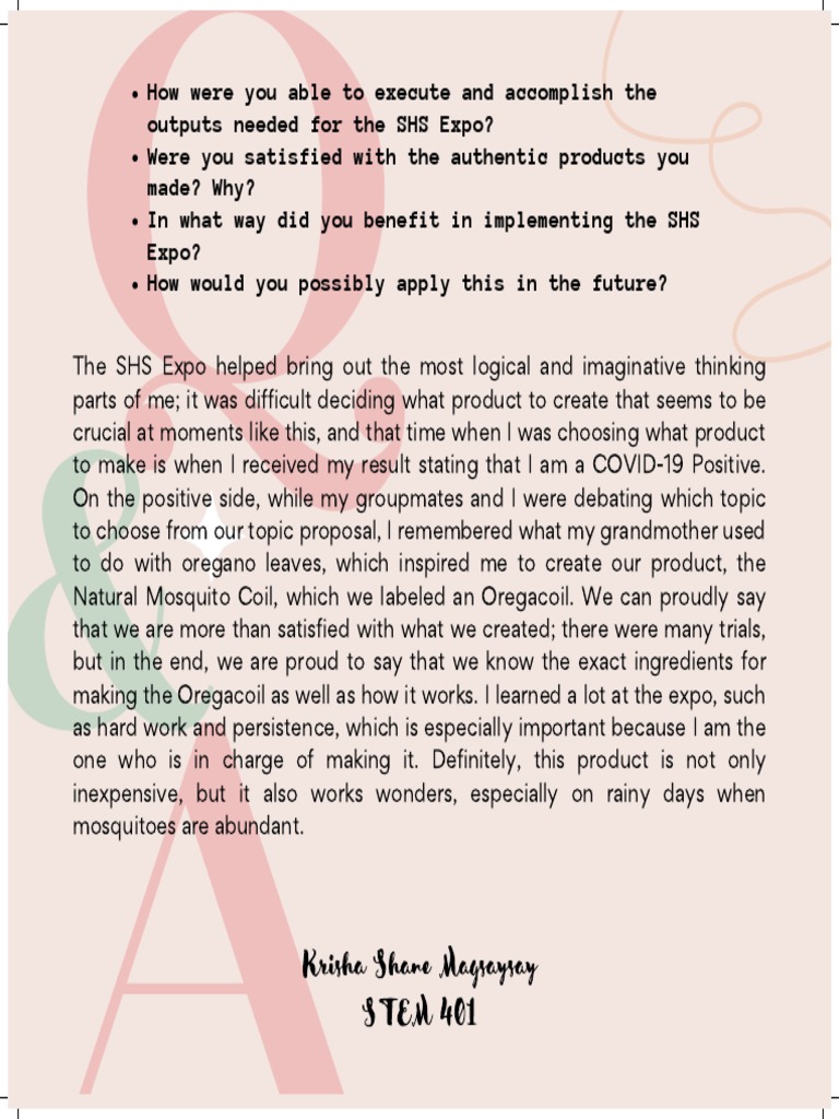 Krisha Shane Magsaysay STEM 401 | PDF