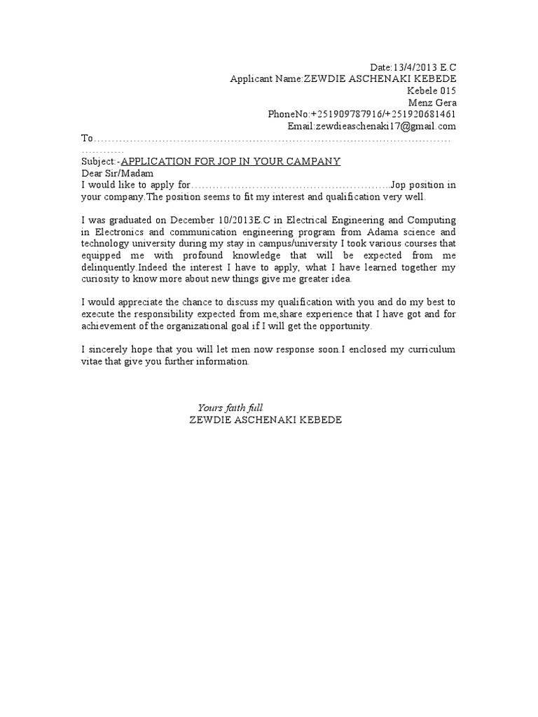 Job Application: Electrical Engineer | PDF