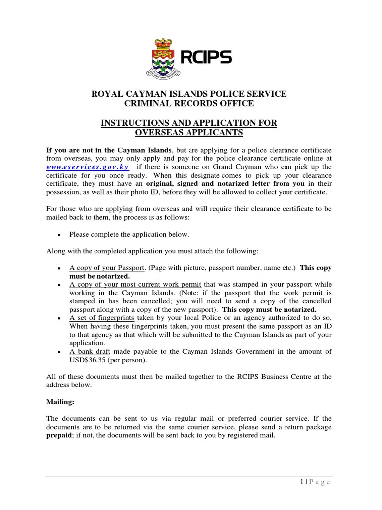 Royal Cayman Islands Police Service Criminal Records Office ...