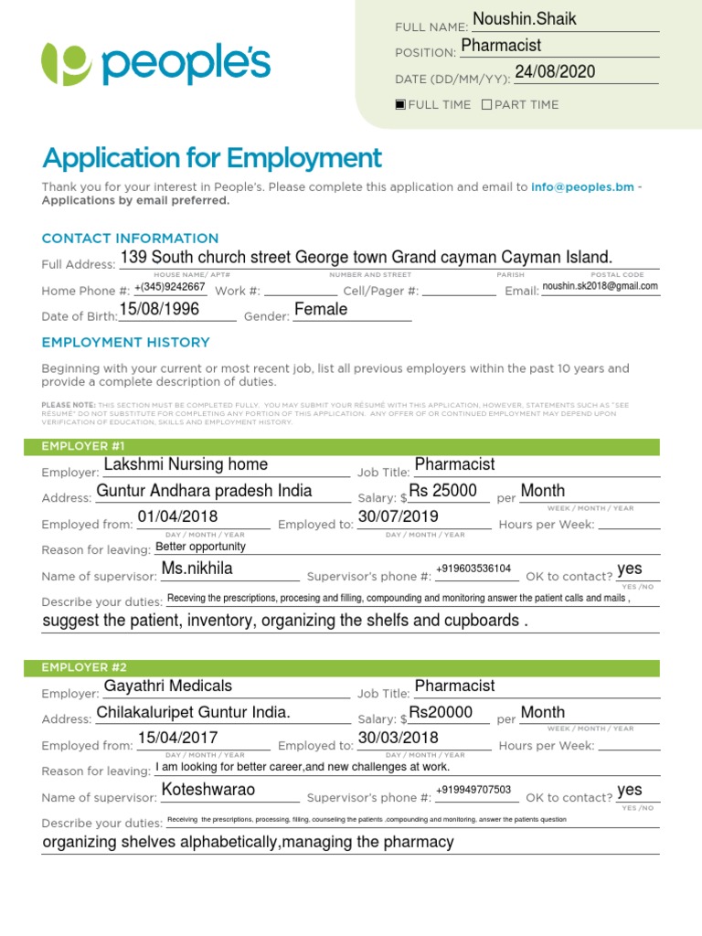 Hurleys Pharmacy Job Application Form | PDF | Pharmacy | Health Care