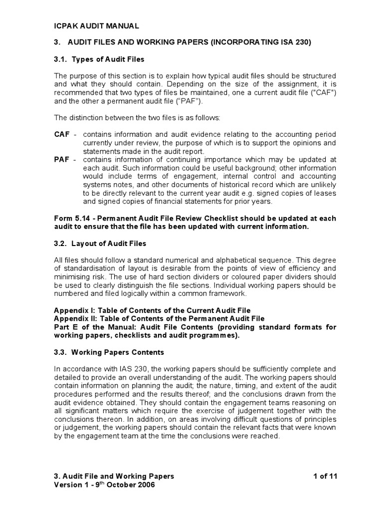 Audit File Structure and Working Papers | PDF | Internal Control | Audit