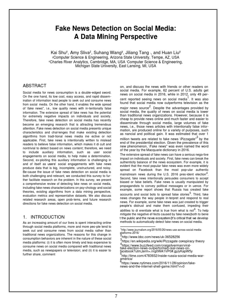 Fake News Detection On Social Media: A Data Mining Perspective | PDF ...
