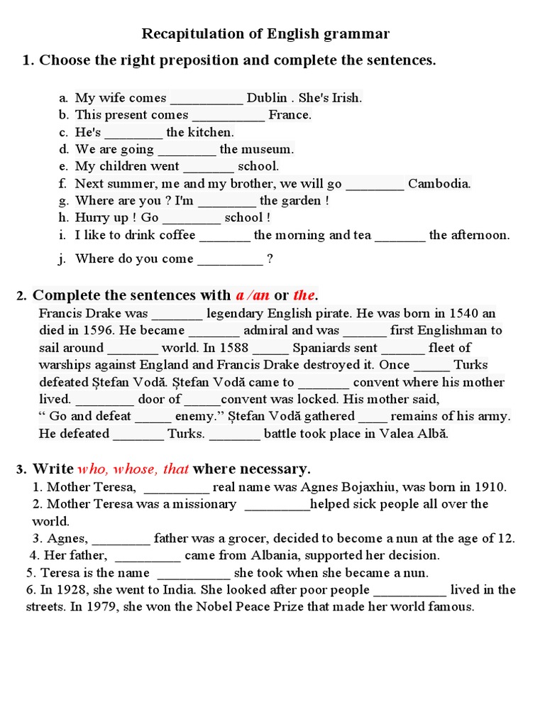 Recapitulation of English Grammar | PDF | Mother Teresa | Morphology