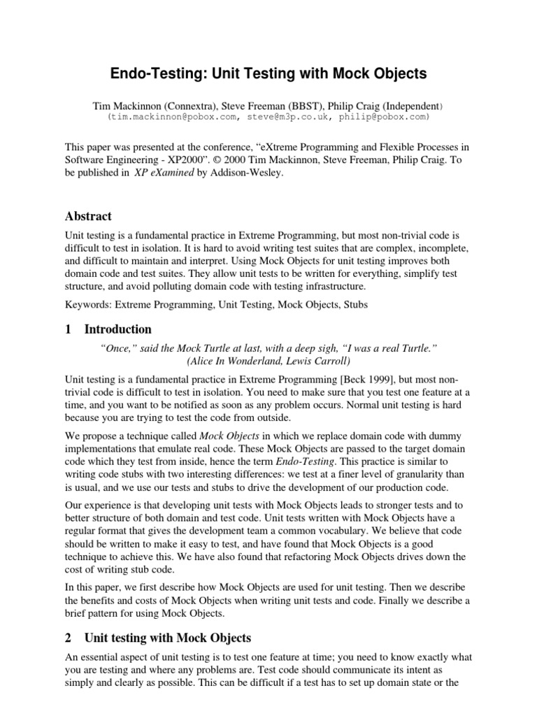 Endo-Testing: Unit Testing With Mock Objects | PDF