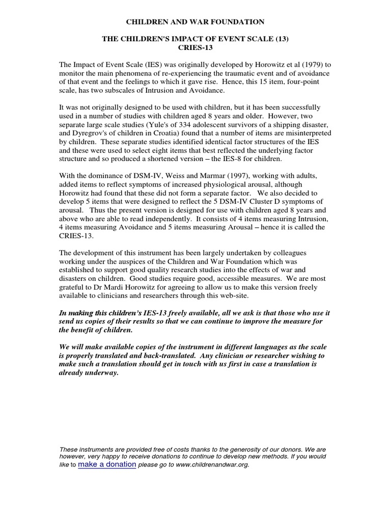 Children and War Foundation The Children'S Impact of Event Scale (13 ...
