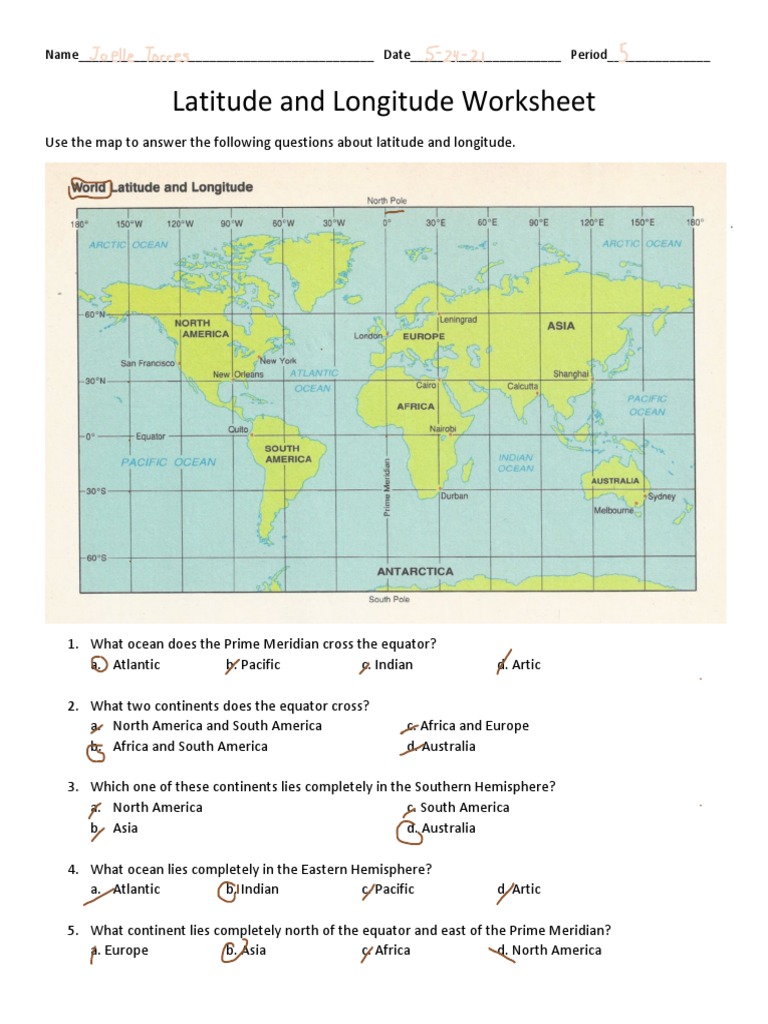 Latitude and Longitude Worksheet | PDF | Longitude | Latitude