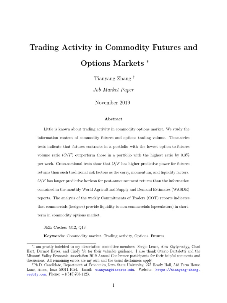 Zhang Job Market Paper | PDF | Speculation | Futures Contract