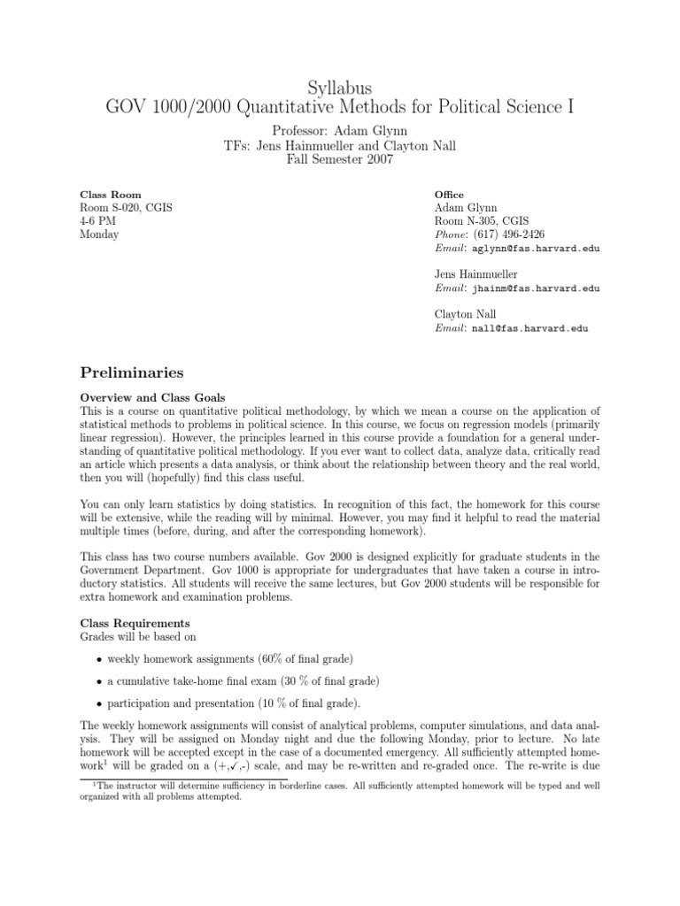 Harvard Government 2000 Syllabus | PDF | Regression Analysis | Least ...