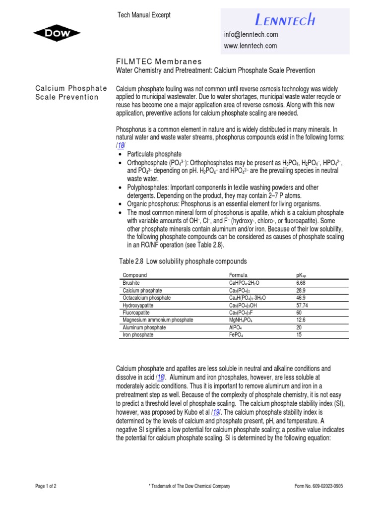 Tech Manual Excerpt on Calcium Phosphate Scale Prevention | PDF ...