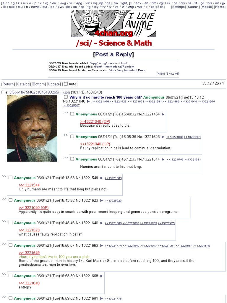 Sci - Why Is It So Hard To Reach 100 Years Old - Science & Math - 4chan ...