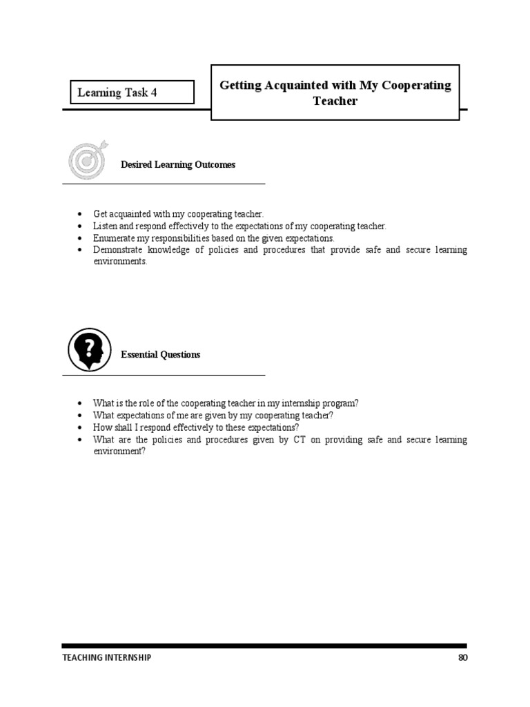 Learning Task 4: Getting Acquainted With My Cooperating Teacher ...