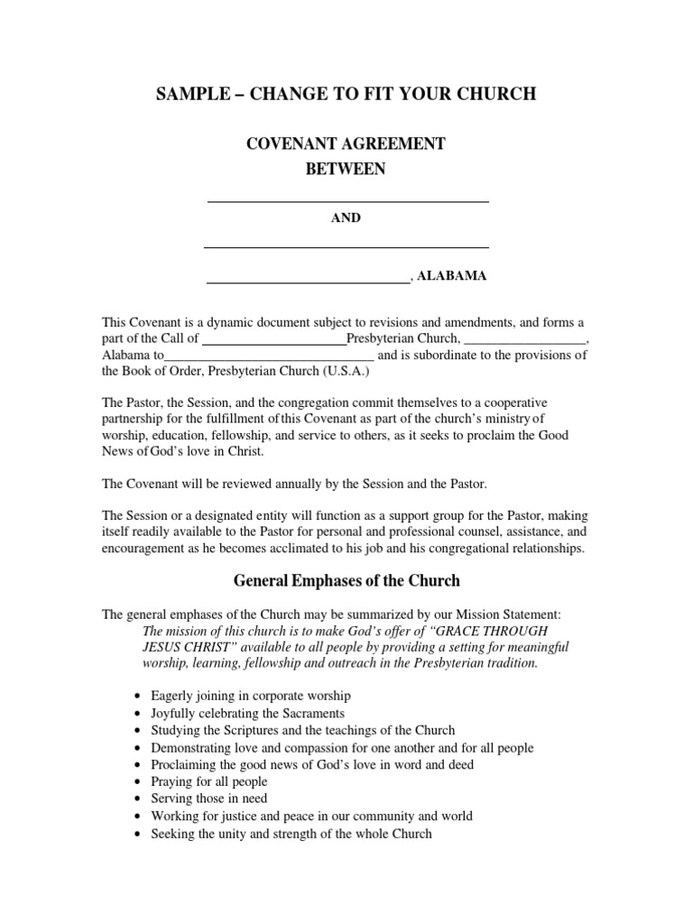 Sample Covenant Agreement | PDF | Pastor | Catholic Church