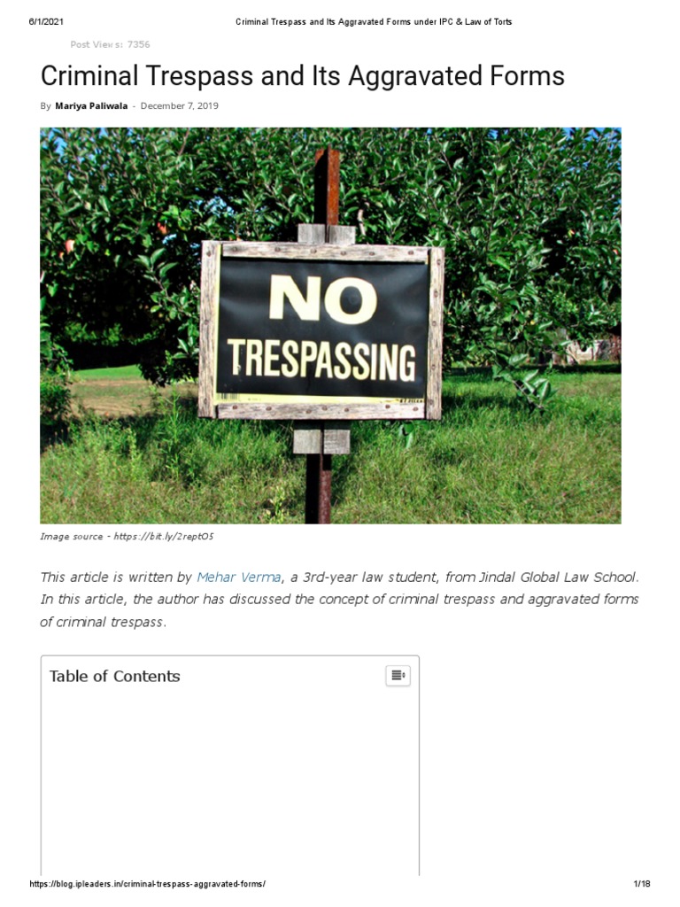 Criminal Trespass and Its Aggravated Forms Under IPC & Law of Torts ... Criminal Trespass and Its Aggravated Forms Under IPC & Law of Torts ...