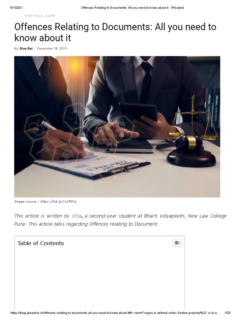 Offences Relating To Documents - All You Need To Know About It - IPleaders | PDF | Forgery | Fraud
