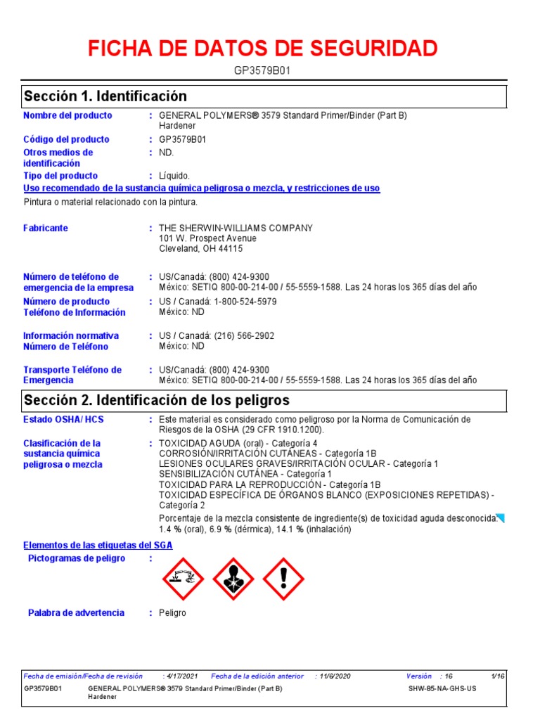 HDS General Polymers® 3579 B | PDF | Toxicología | Primeros auxilios