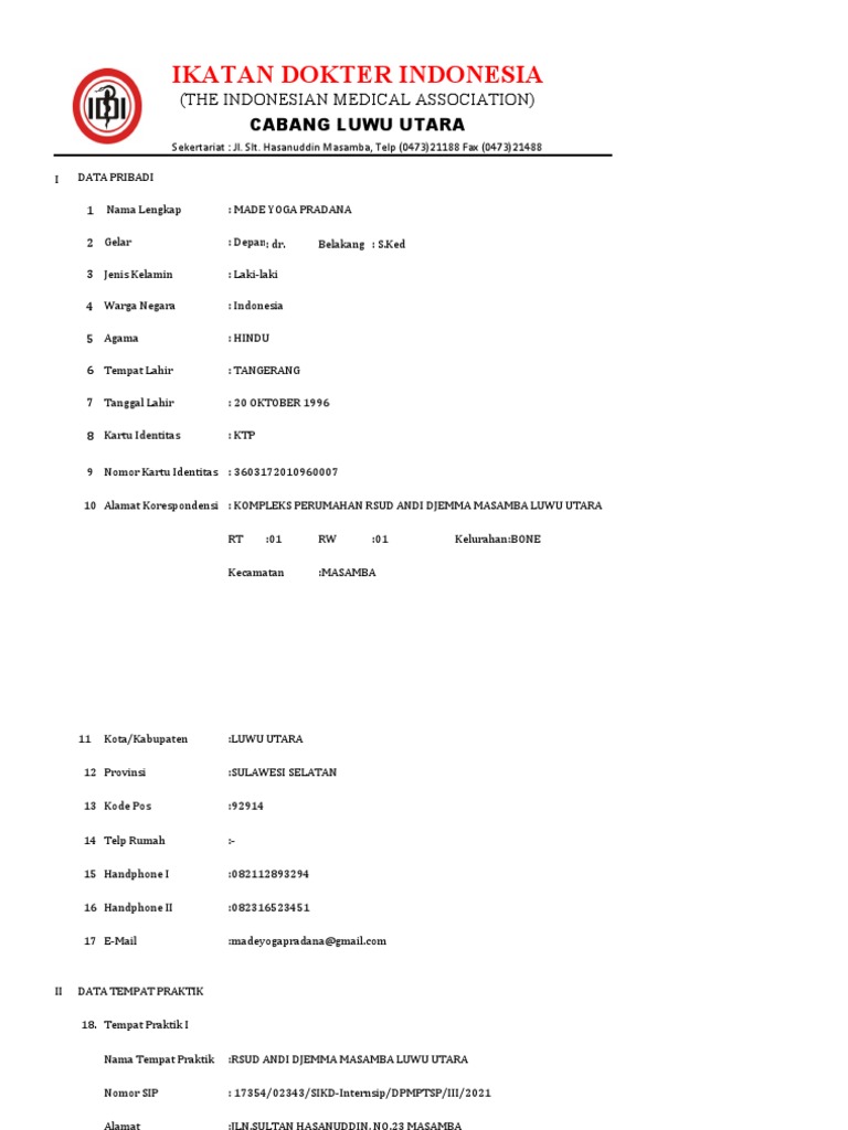 Formulir Pendaftaran Keanggotaan IDI | PDF