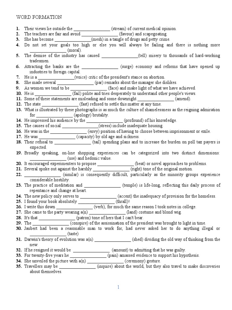 Word Formation (Sentences) | PDF